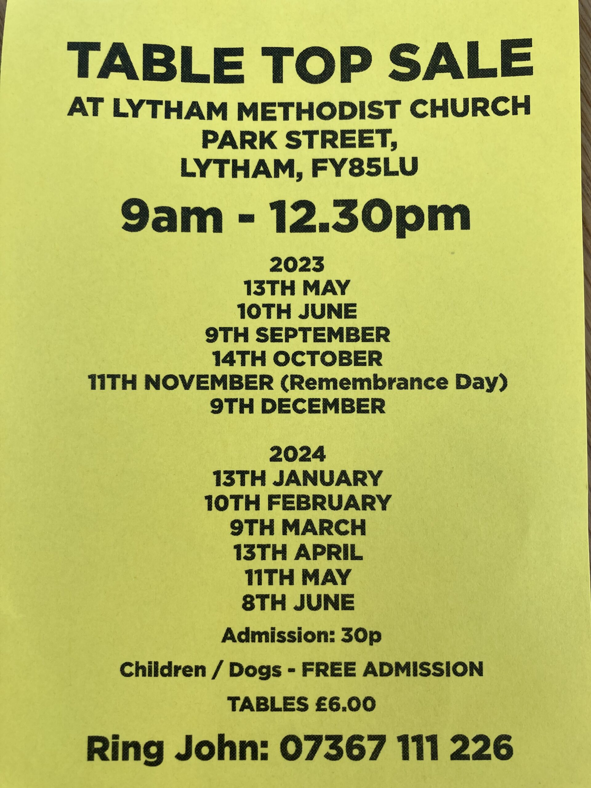 Table Top Sales – Lytham Methodist Church